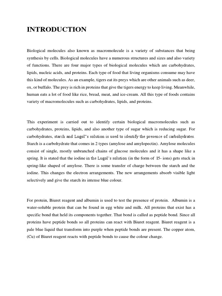 Intro Lab Report Biology 091 | PDF | Proteins | Starch