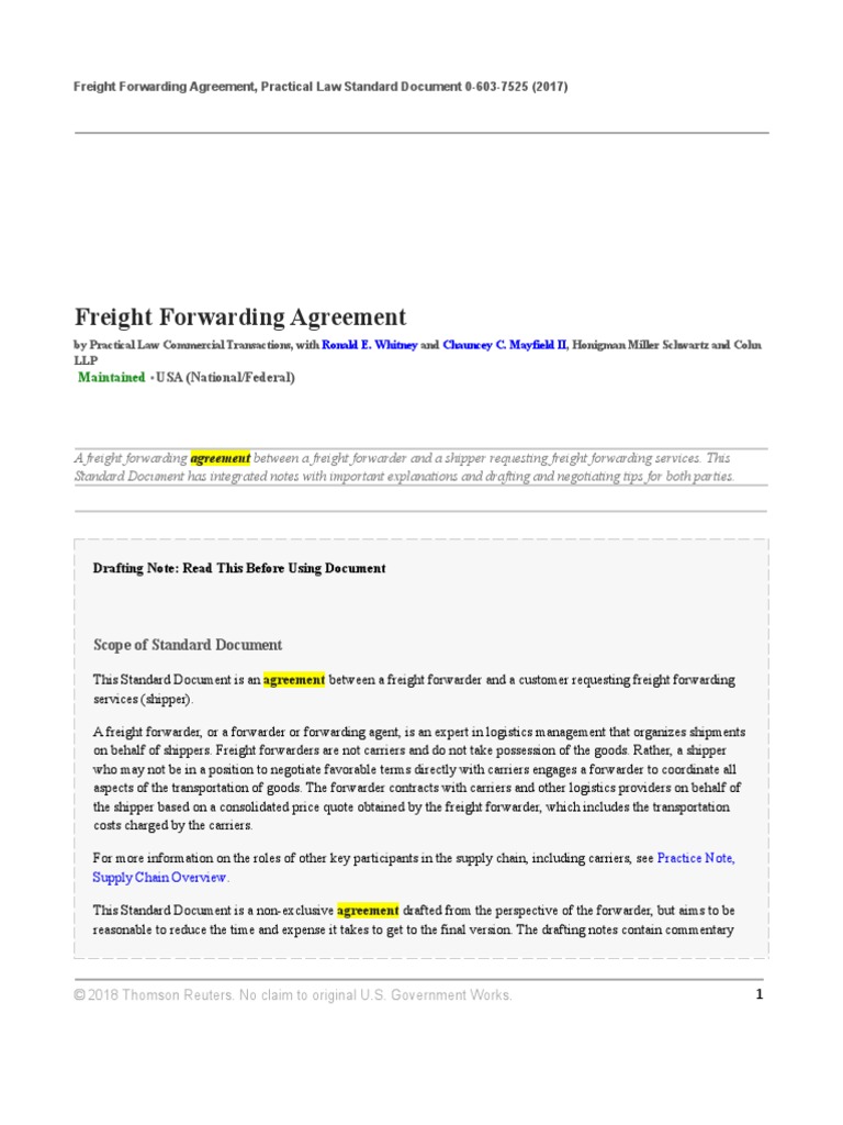 Freight Forwarding Agreement | PDF | Bill Of Lading | Cargo