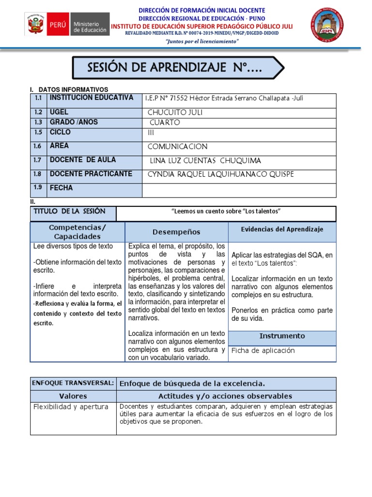 SESION de TALENTOS | PDF | Maestros | Aprendizaje