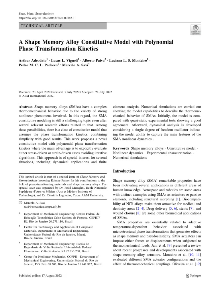 Polynomial Model for Shape Memory Alloys | PDF | Shape Memory Alloy ...