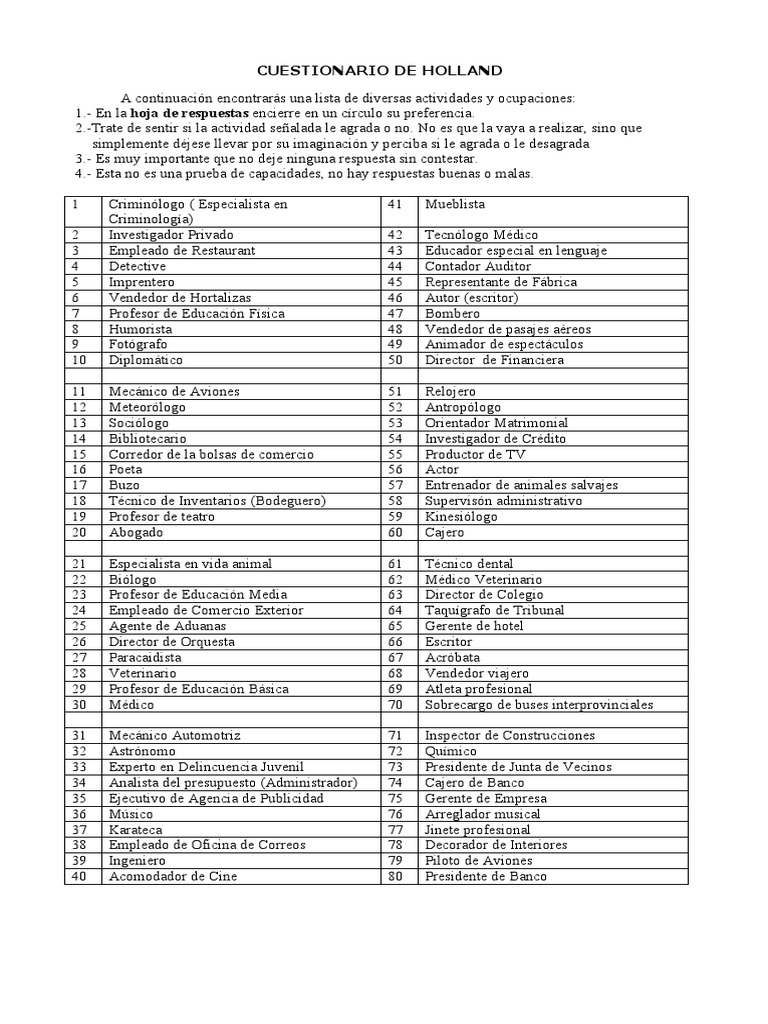 Holland Cuestionario | PDF