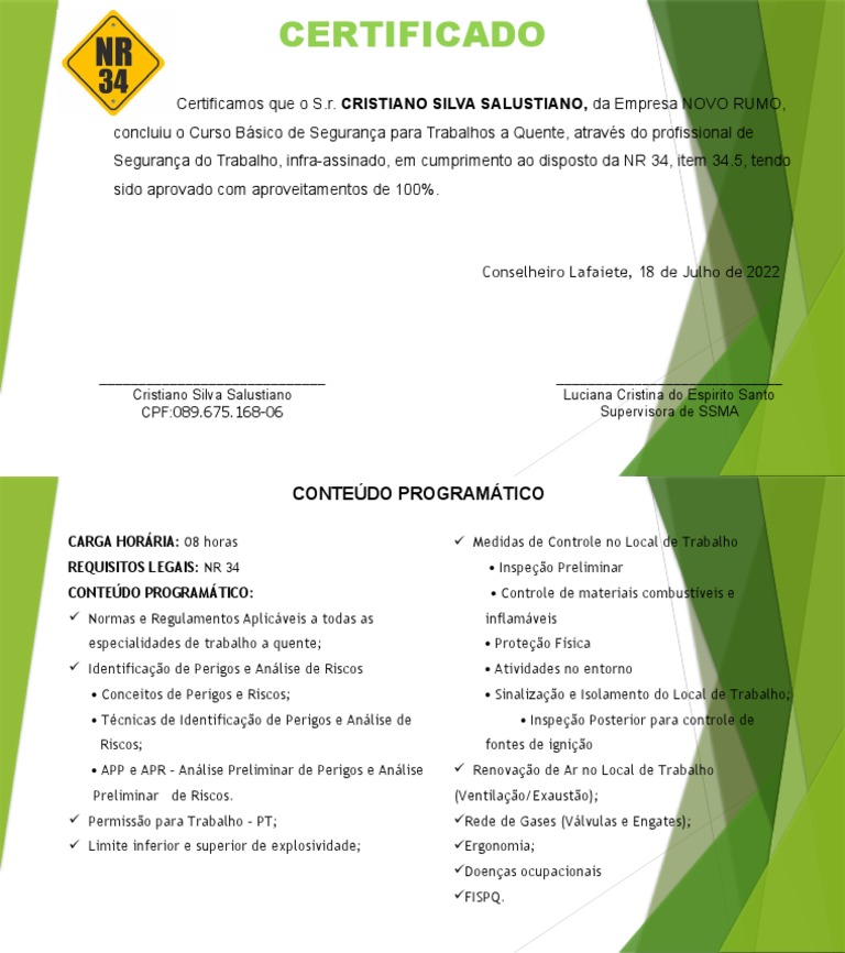 Certificado NR 34 | PDF