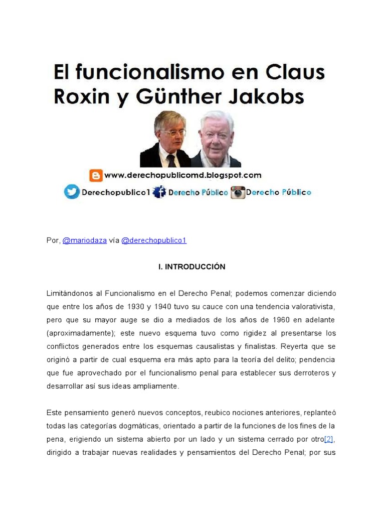 Funcionalismo Penal de Claus Roxin | PDF | Derecho penal | Causalidad (Ley)