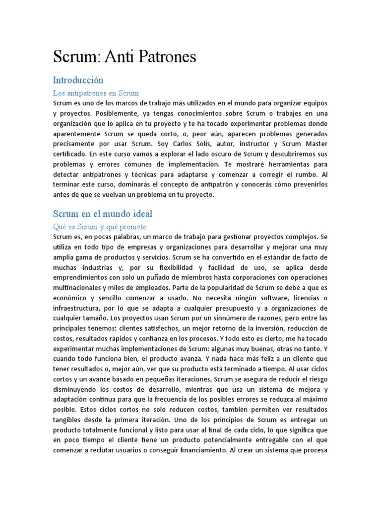 Scrum Anti Patrones | PDF | Scrum (desarrollo de software) | Software