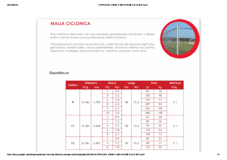 Ficha Tecnica Malla Ciclonica-Kinnox | PDF