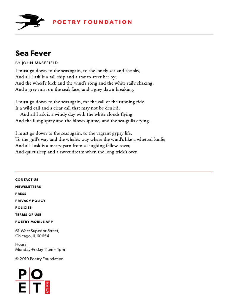 Sea Fever by John Masefield - Poetry Foundation | PDF