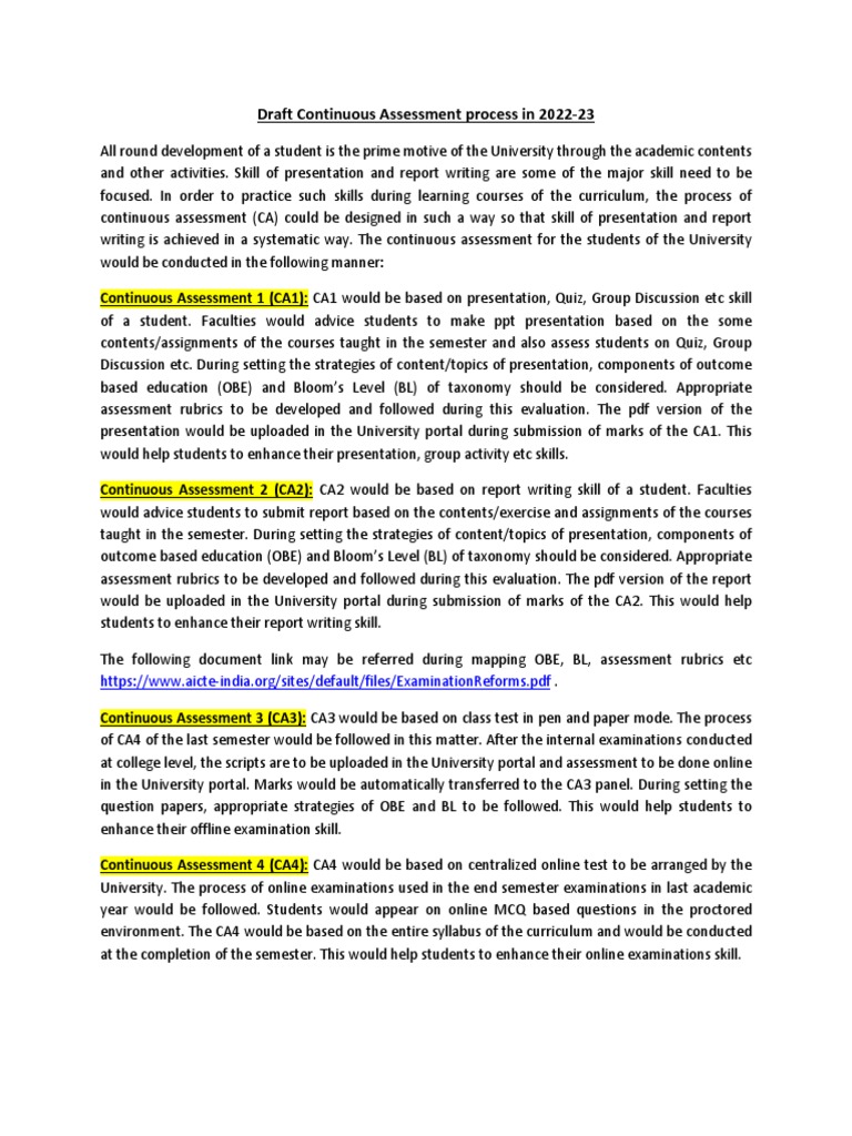 Continuous Assessment Process in 2022-23 | PDF | Test (Assessment ...
