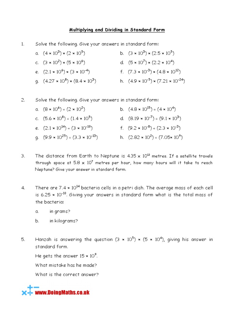 Multiplying and Dividing in Standard Form | PDF