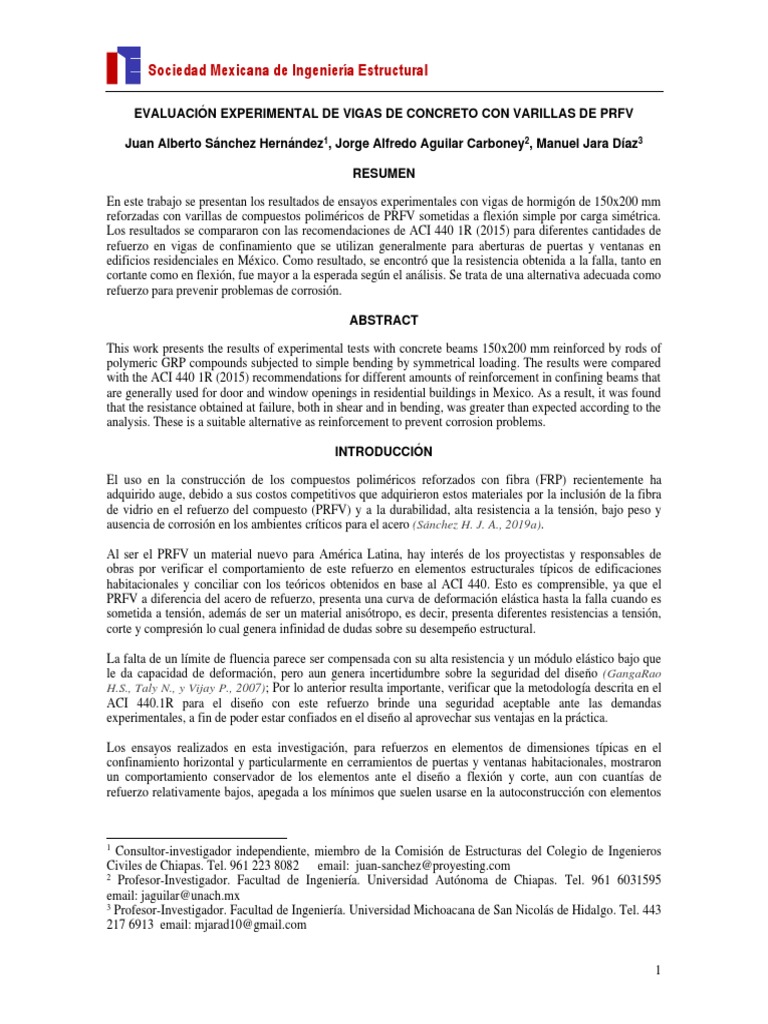 Resumen de Presentación SMIE . - Flexión y Corte de Vigas de PRFV | PDF ...