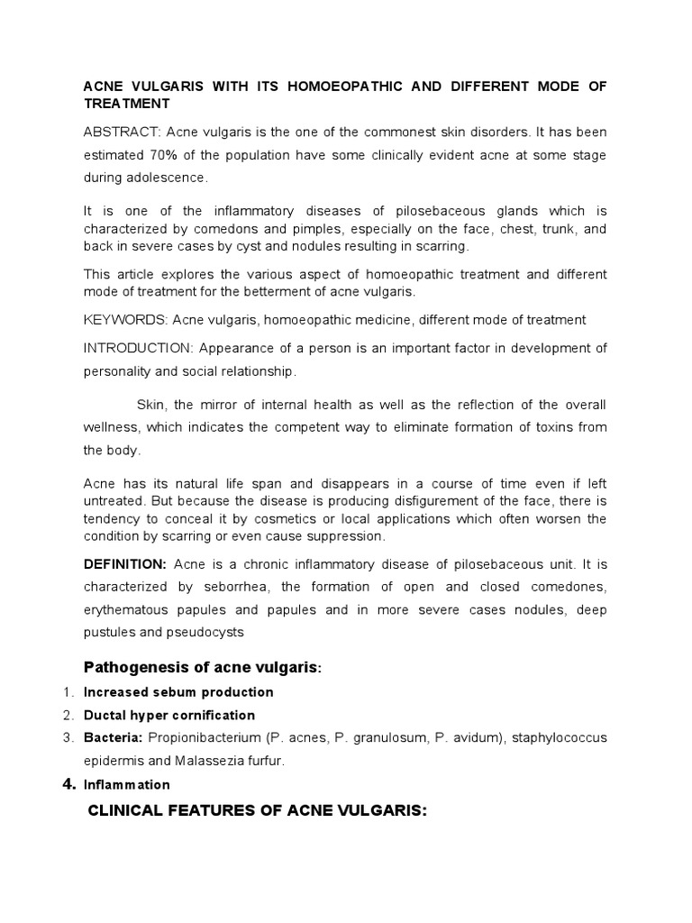 Acne Vulgaris With Its Homoeopathic and Different Mode of Treatment ...
