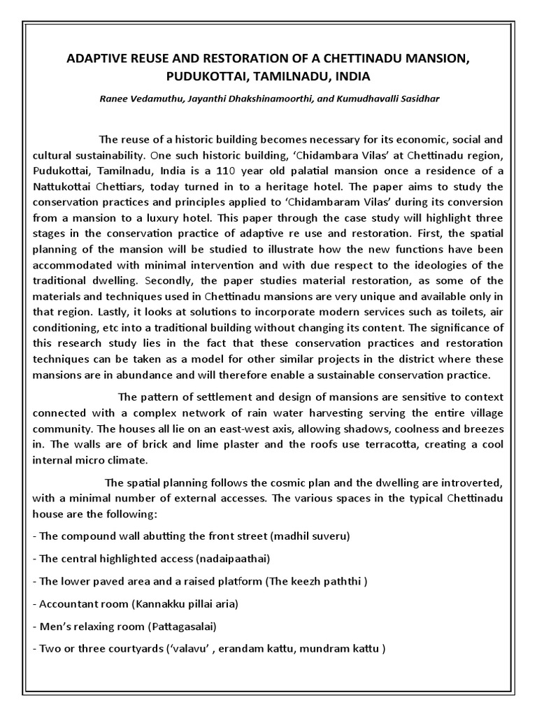 Chettinad Mansion Restoration Case Study | PDF | Tile | Dependent And ...