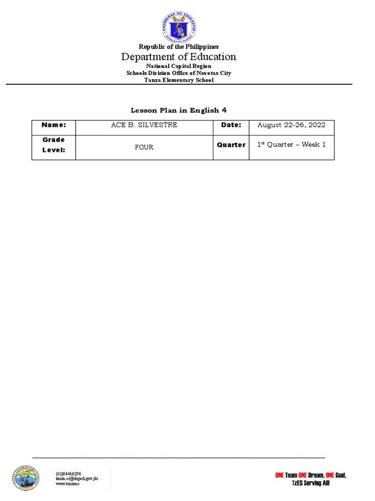 English 4 Q1 WK1 | PDF | Learning | Lesson Plan