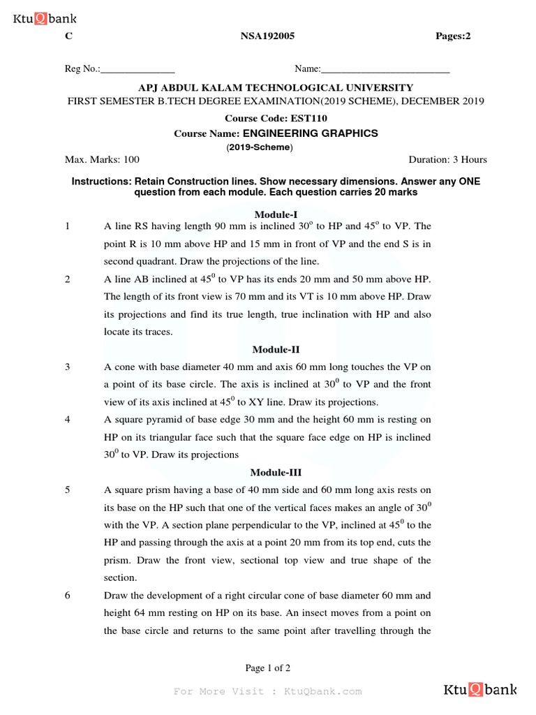 EST110 - Engineering Graphics - Ktu Qbank | PDF | Sphere | Classical Geometry