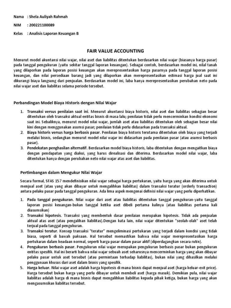 089 - Shela Auliyah Rahmah - Resume Fair Value | PDF