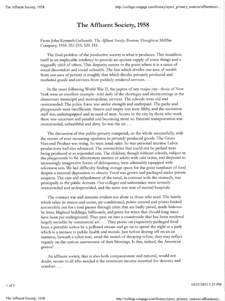 Galbraith - The Affluent Society Excerpt | PDF