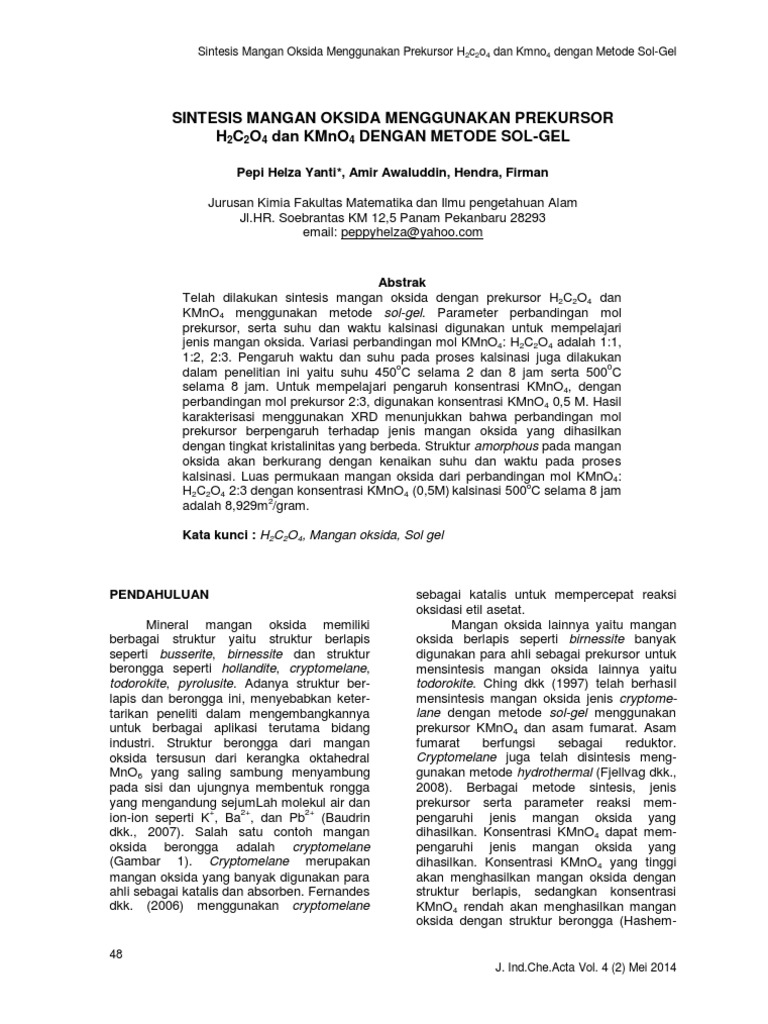 Sintesis Mangan Oksida Sol-Gel | PDF