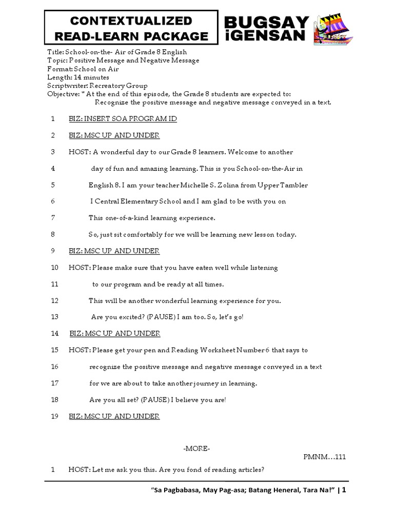 RBI Positive and Negative Messages | PDF | Learning | Psychological ...