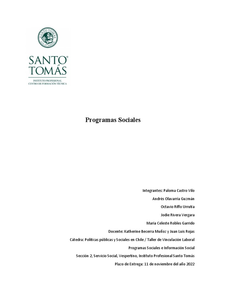 Informe Programas Sociales | PDF | Trabajo Social | Derechos de los niños