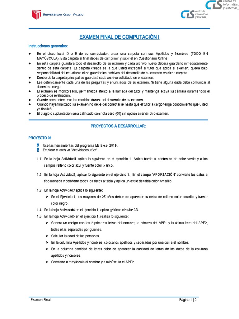 Examen Final De Computación I Pdf Informática