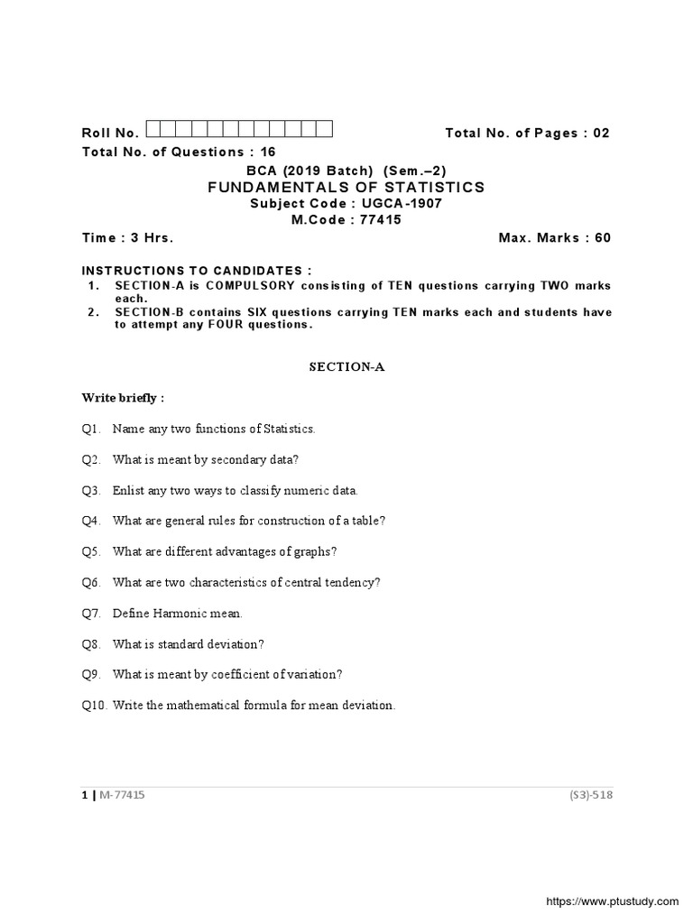 Bca 2 Sem Fundamentals of Statistics 77415 Dec 2020 | PDF | Computers ...