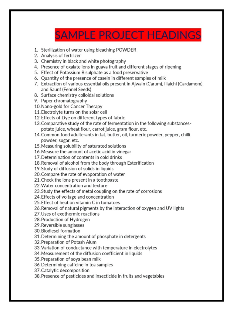 Chemistry Project Headings | PDF | Electrolyte | Solubility