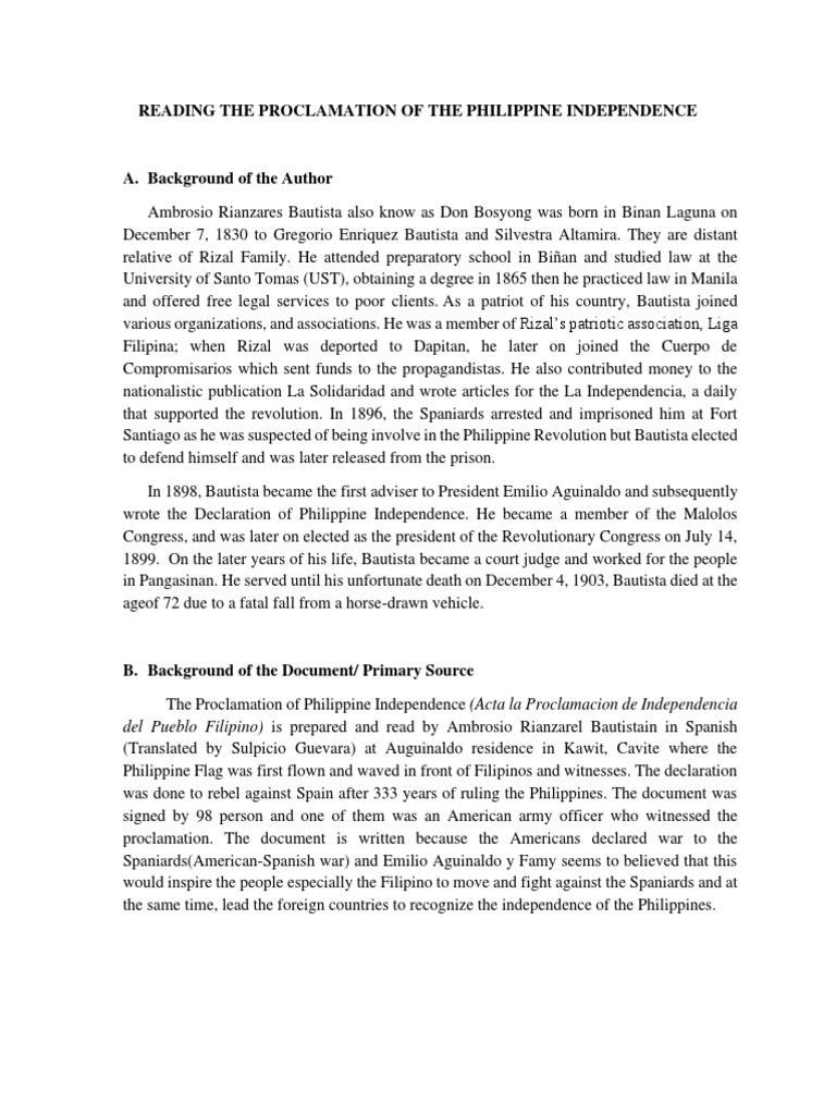 The Proclamation of The Philippine Indepence | PDF | Philippines
