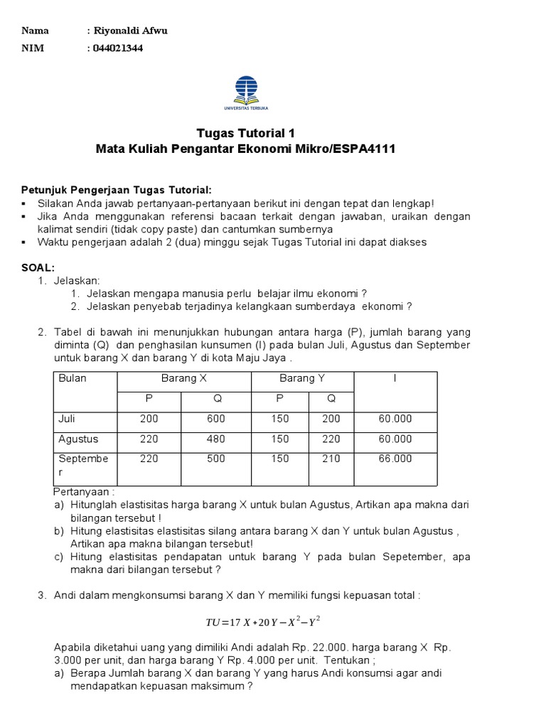 Tugas Tutorial 1 | PDF | Pengelolaan Keuangan & Uang | Perjalanan