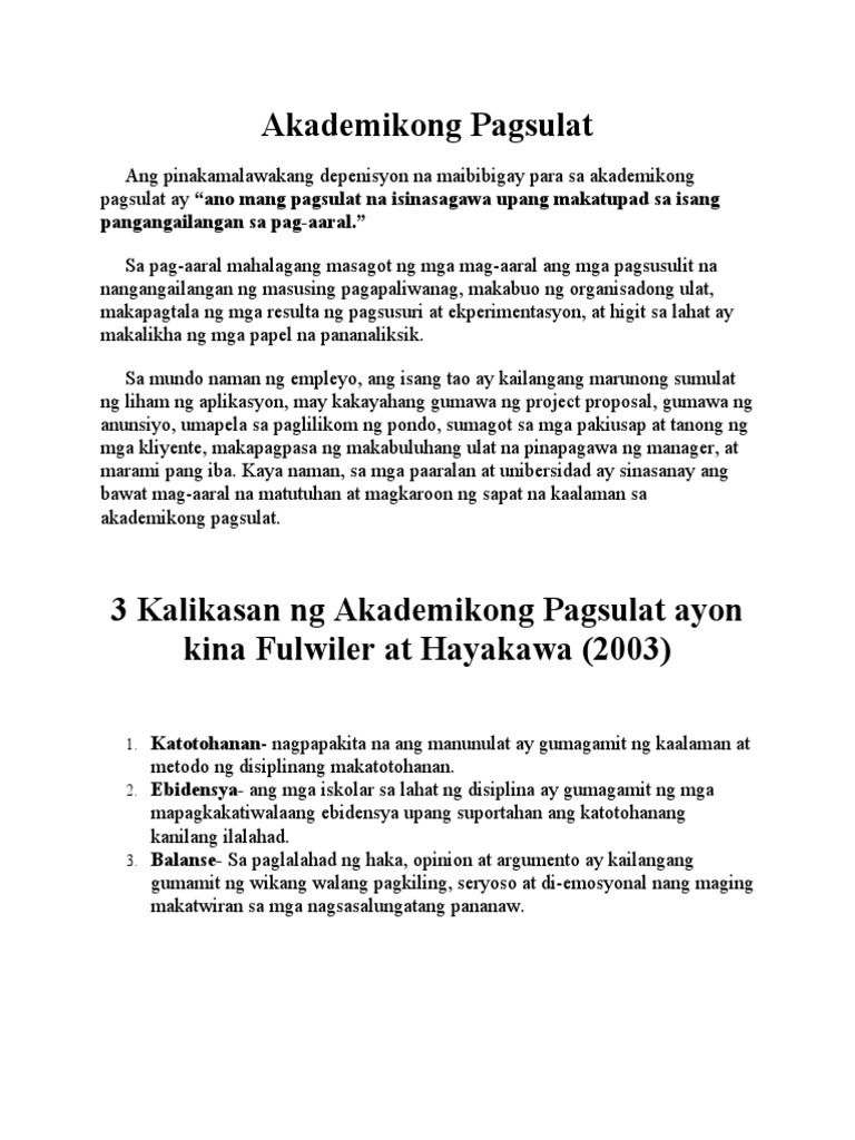 Akademikong Pagsulat | PDF