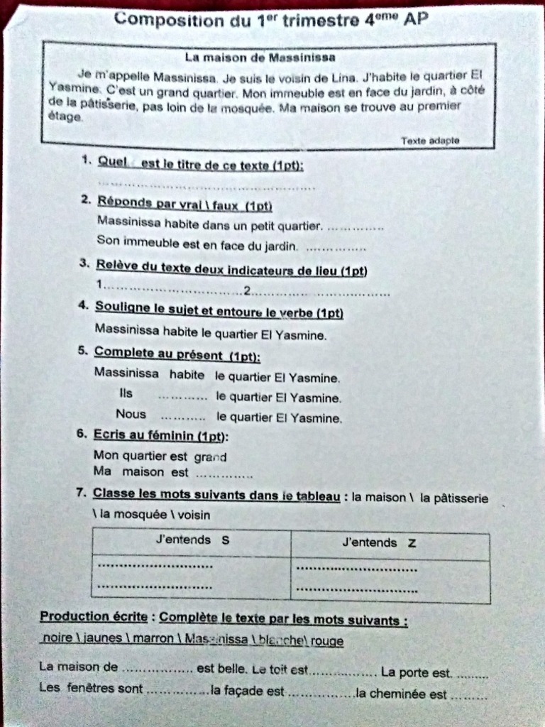 Dzexams 4ap Francais 1326595 | PDF