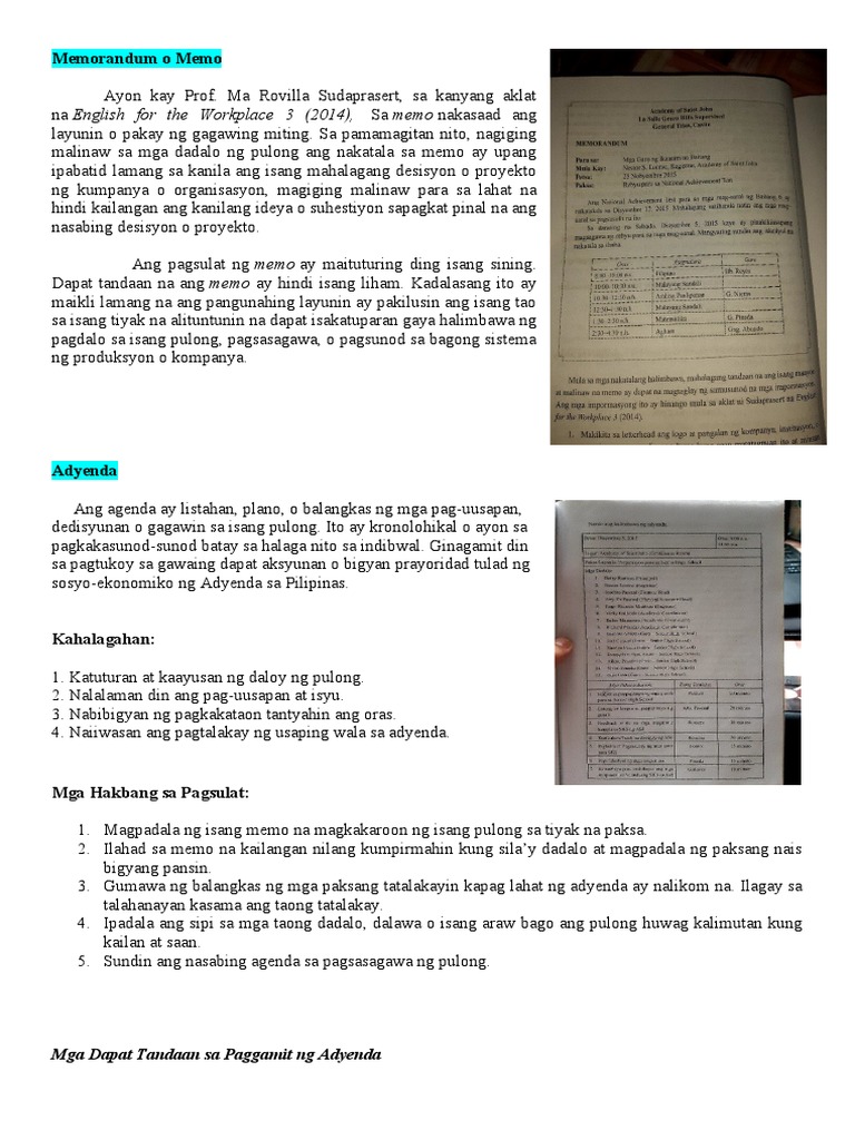 Memo Adyenda Katitikan NG Pulong | PDF