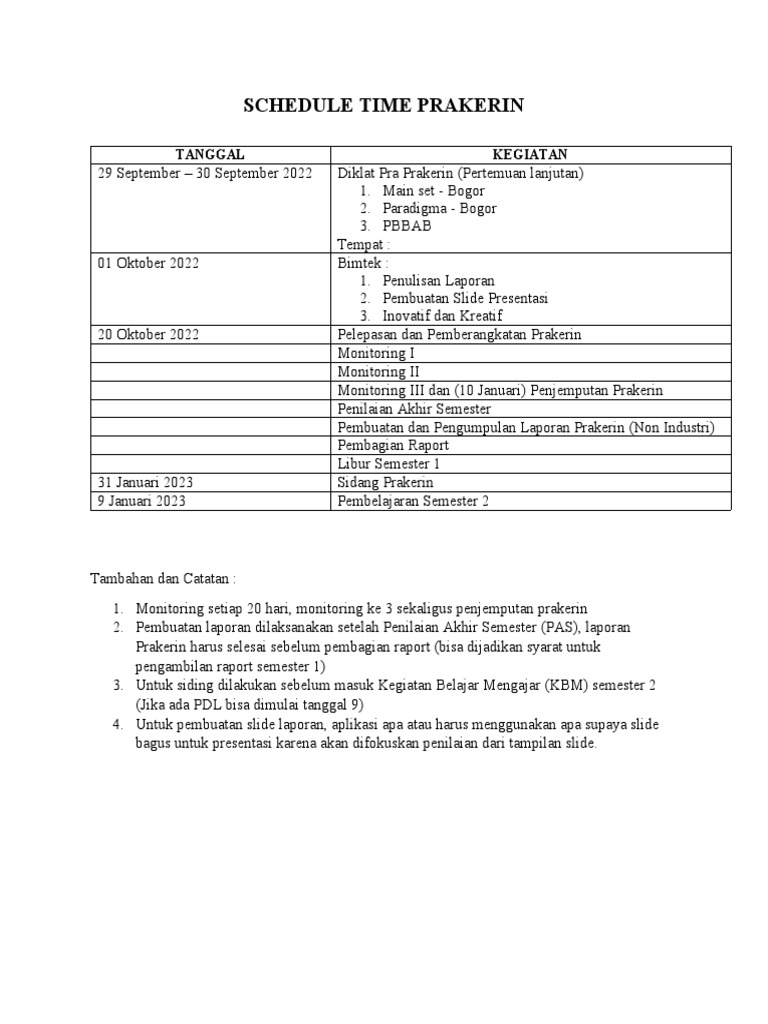 Schedule Time Prakerin | PDF