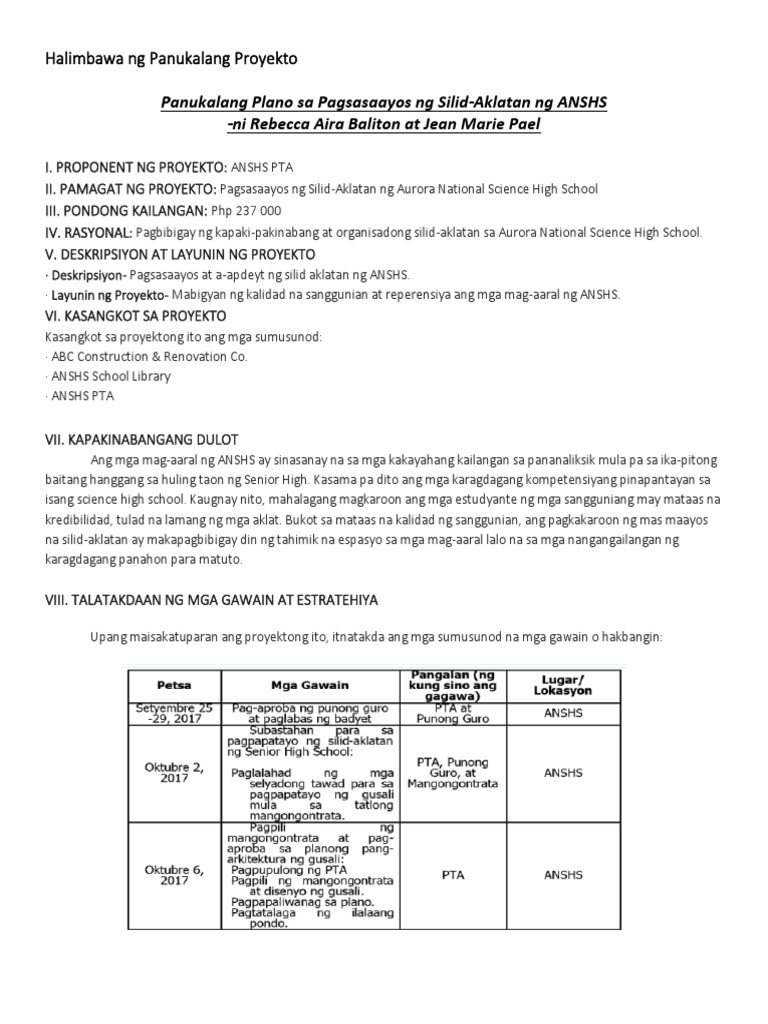 Halimbawa NG Panukalang Proyekto | PDF