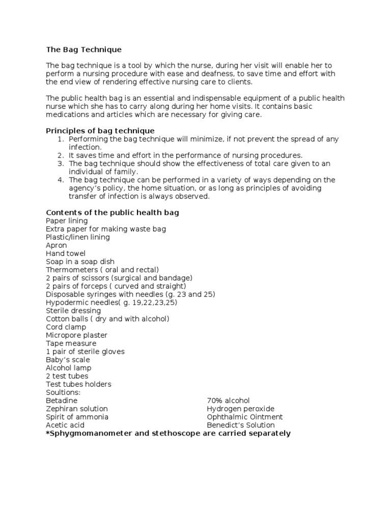 Bag Technique in Community Health Nursing | PDF | Hand Washing | Public ...