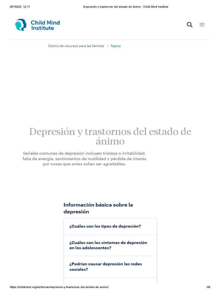 Depresión y Trastornos Del Estado de Ánimo - Child Mind Institute | PDF | Depresión (estado de ...