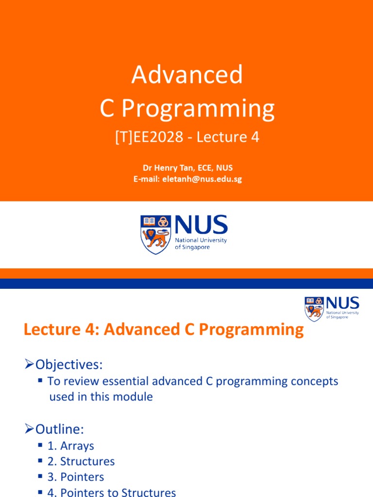 Ee2028 S2ay2122 Lecture 4 Advanced C Prog Pdf Pointer Computer Programming Array 2741