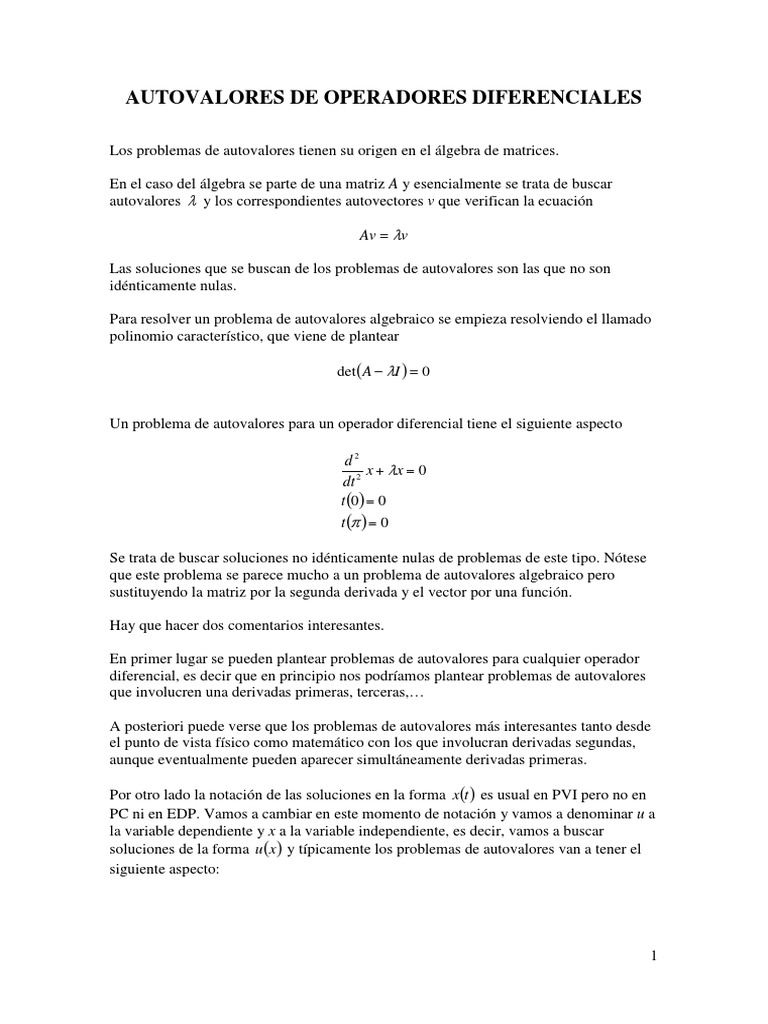 Introduccion Al Calculo de Autovalores para Operadores Diferenciales ...