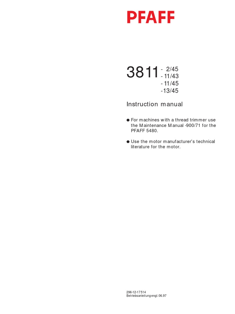 Pfaff 3811-2'45-11'43 (6-97 | PDF | Sewing Machine | Tools