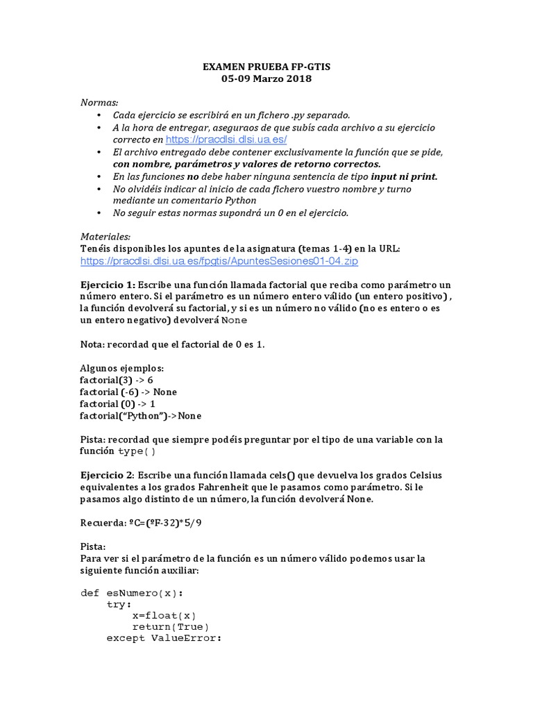 Enunciado Examen Prueba Python | PDF | Python (lenguaje de programación) | Ciencias de la ...