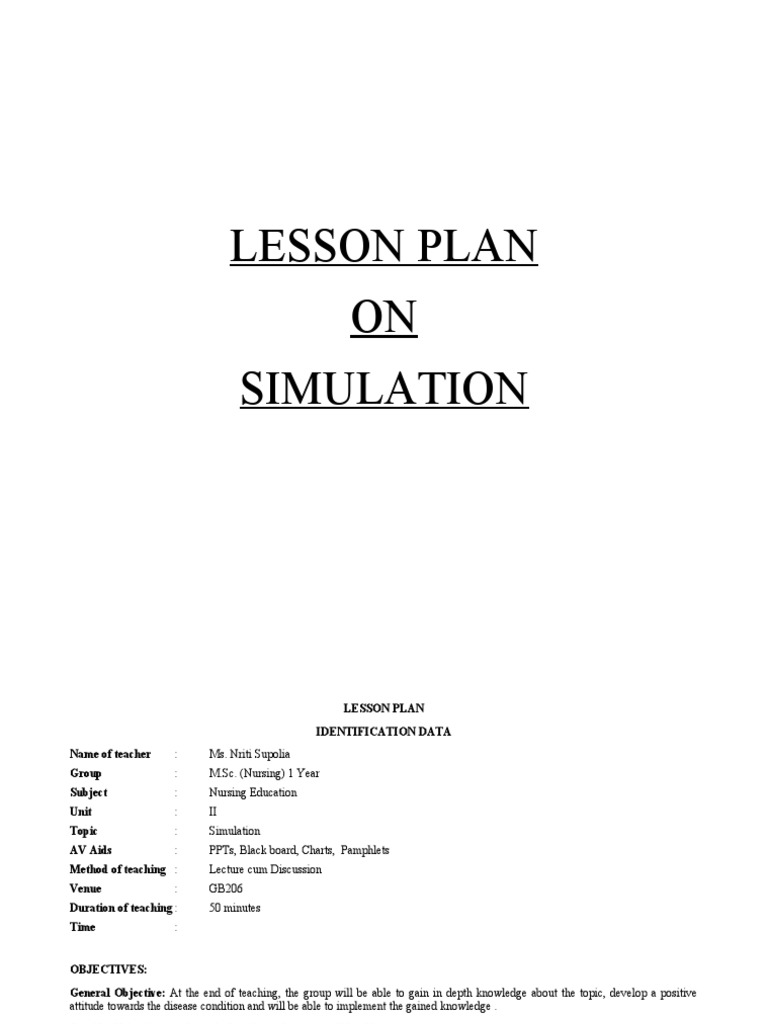 Lesson Plan On Simulation | PDF | Simulation | Teaching Method
