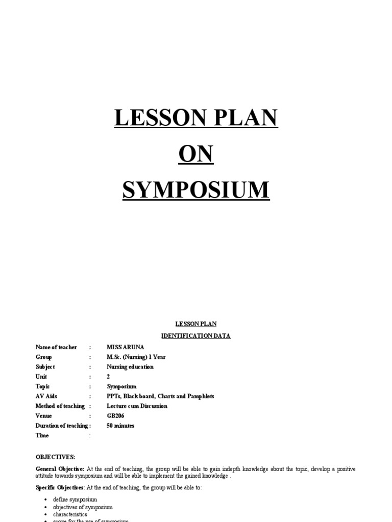 Lesson Plan On Symposium | PDF | Teaching Method | Nursing