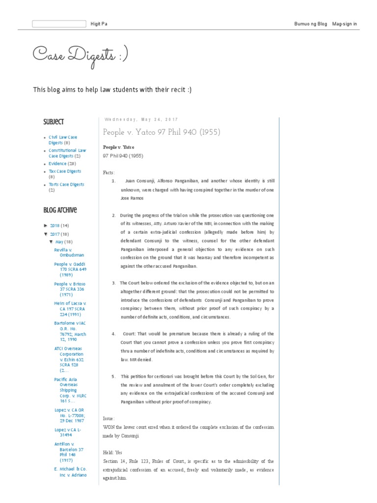 Case Digests:) | PDF | Evidence (Law) | Criminal Law