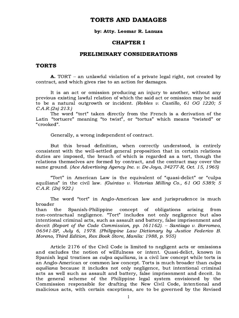 Handbook in Torts and Damages | Download Free PDF | Legal Liability | Cause Of Action