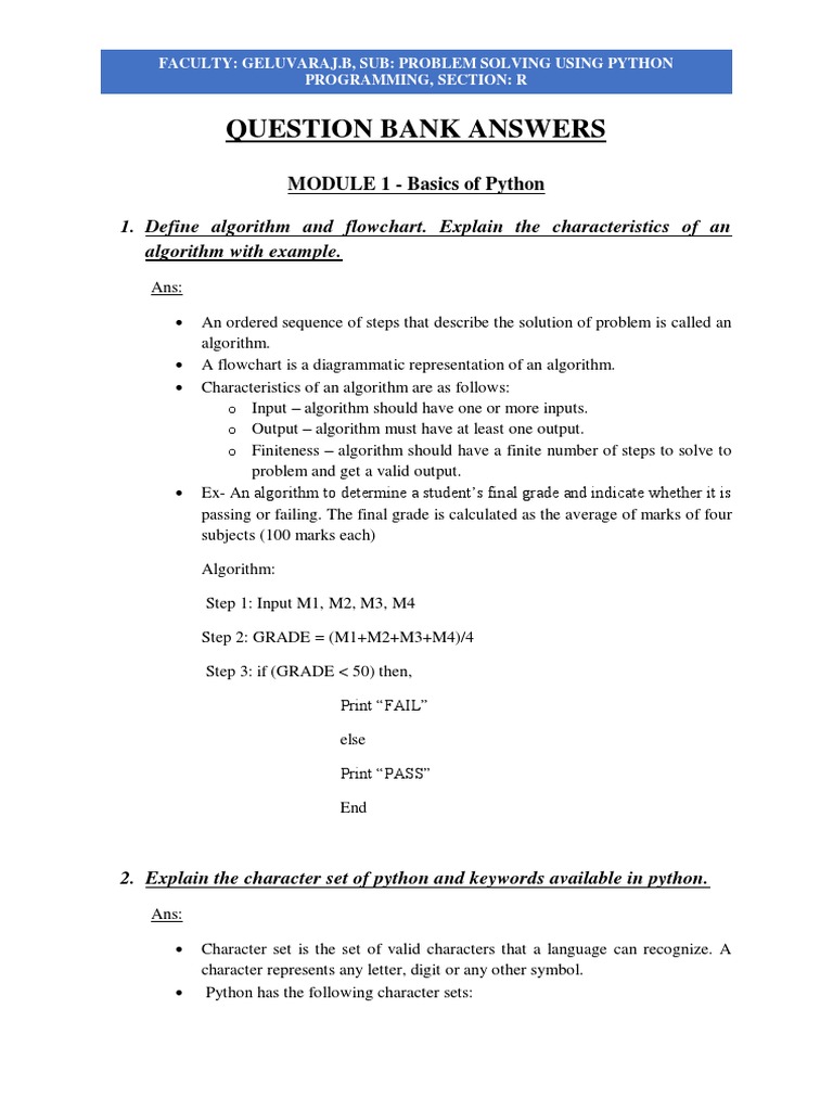 Python Module 1 Question Bank Answers | Download Free PDF | Python (Programming Language ...