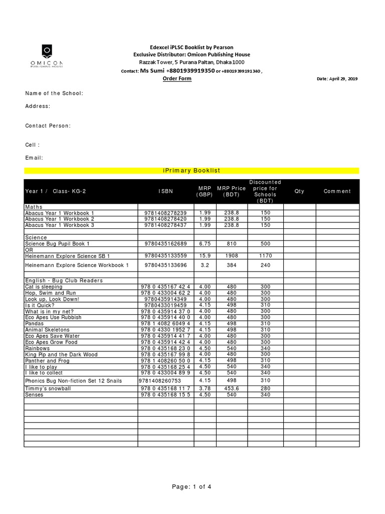 Pearson Edexcel Iprimary Book List | PDF