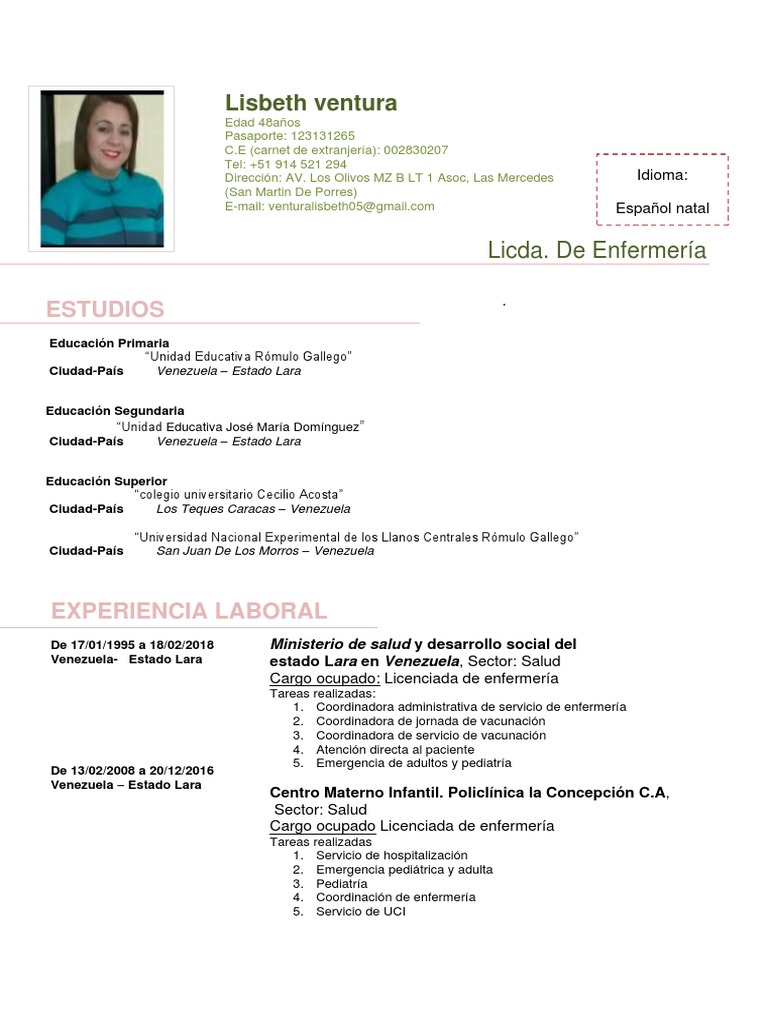 CV Lisbeth Ventura | PDF | Ciencias de la Salud | Cuidado de la salud