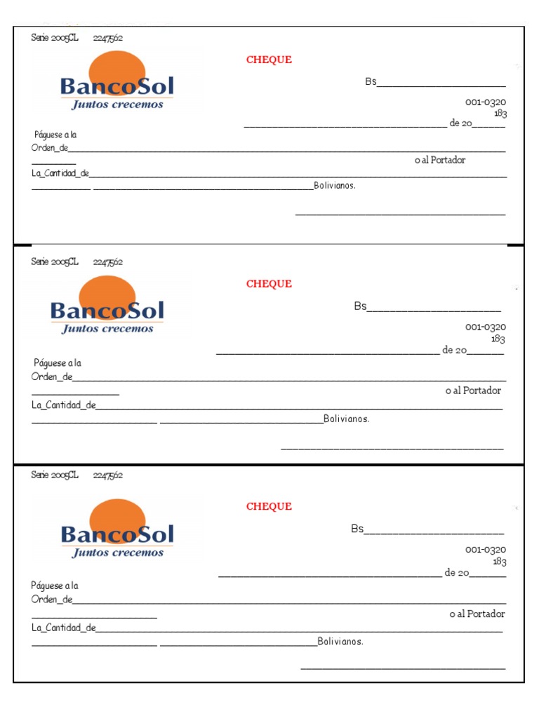 Cheque Banco Sol | PDF | Bancario | Moneda