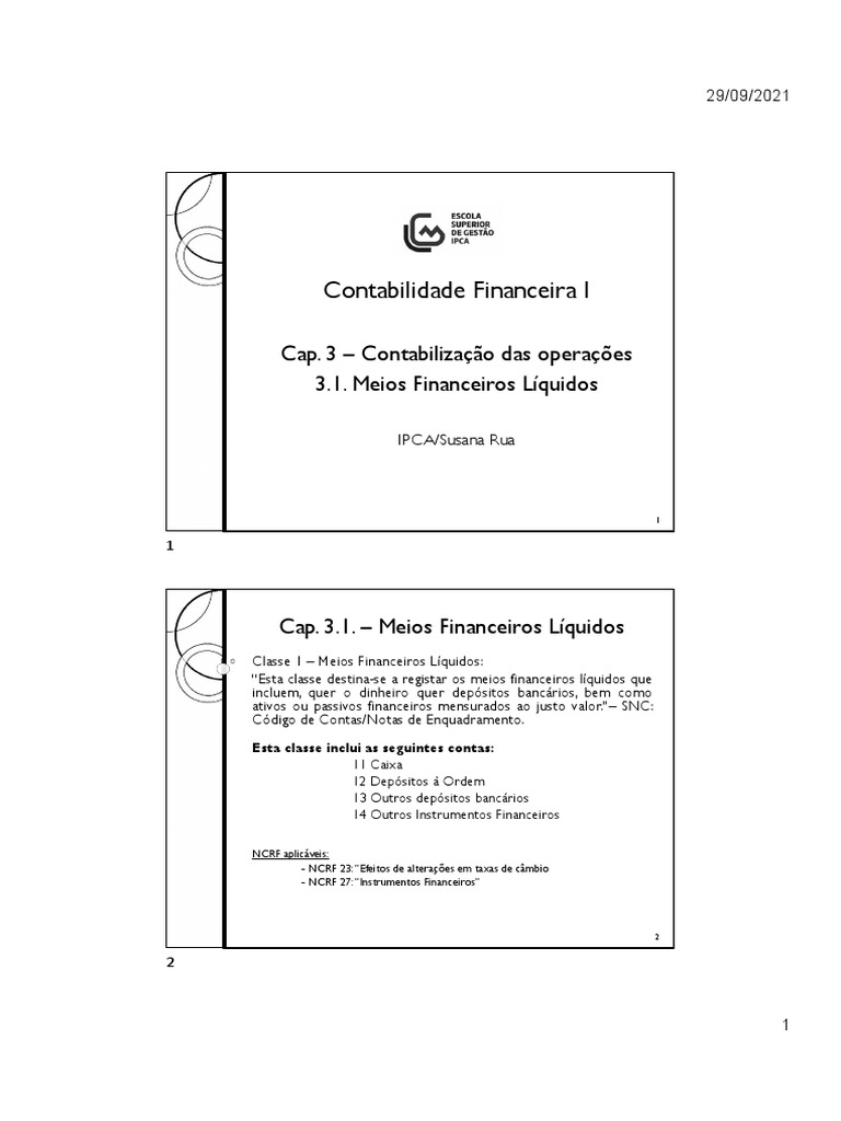 Cap. 3.1. Caixa e Depósitos | PDF | Empréstimos | Moeda