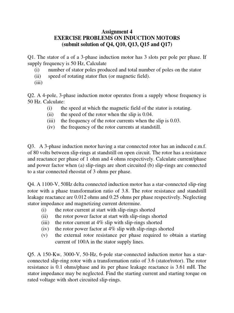 Assignment 4 | Download Free PDF | Electric Motor | Electrical Engineering