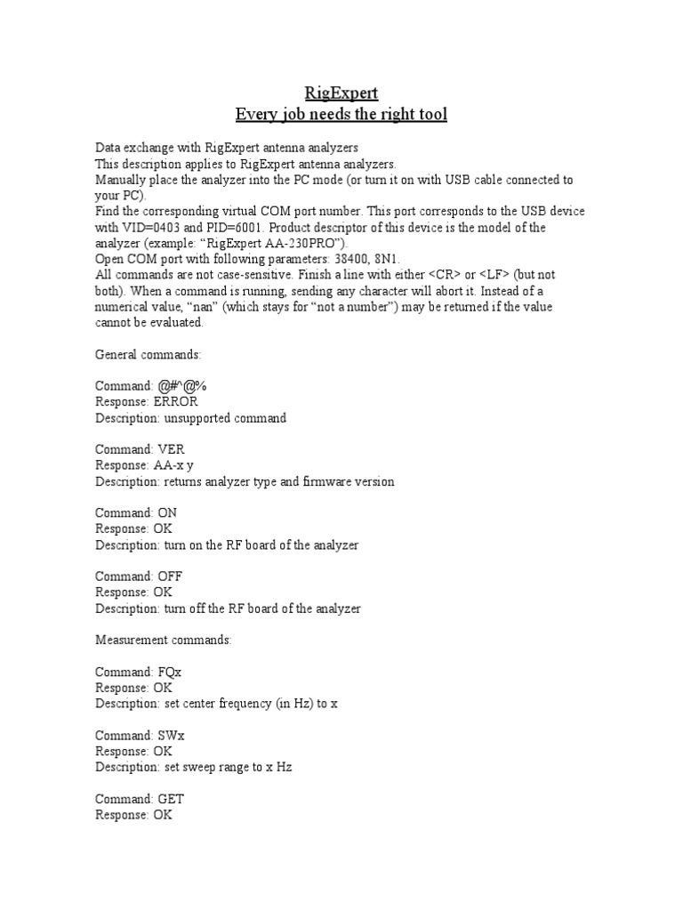 AA-30 ZERO Data Exchange With RigExpert Antenna Analyzers | PDF | Computer Architecture ...