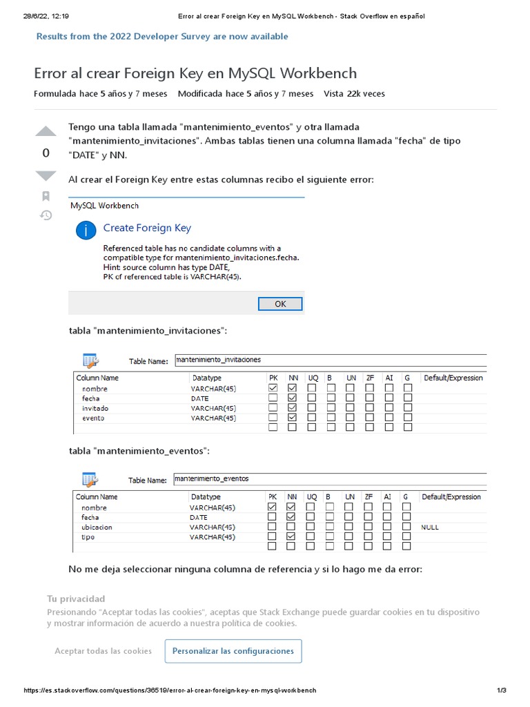Error Al Crear Foreign Key en MySQL Workbench - Stack Overflow en Español | PDF | Gestión de ...